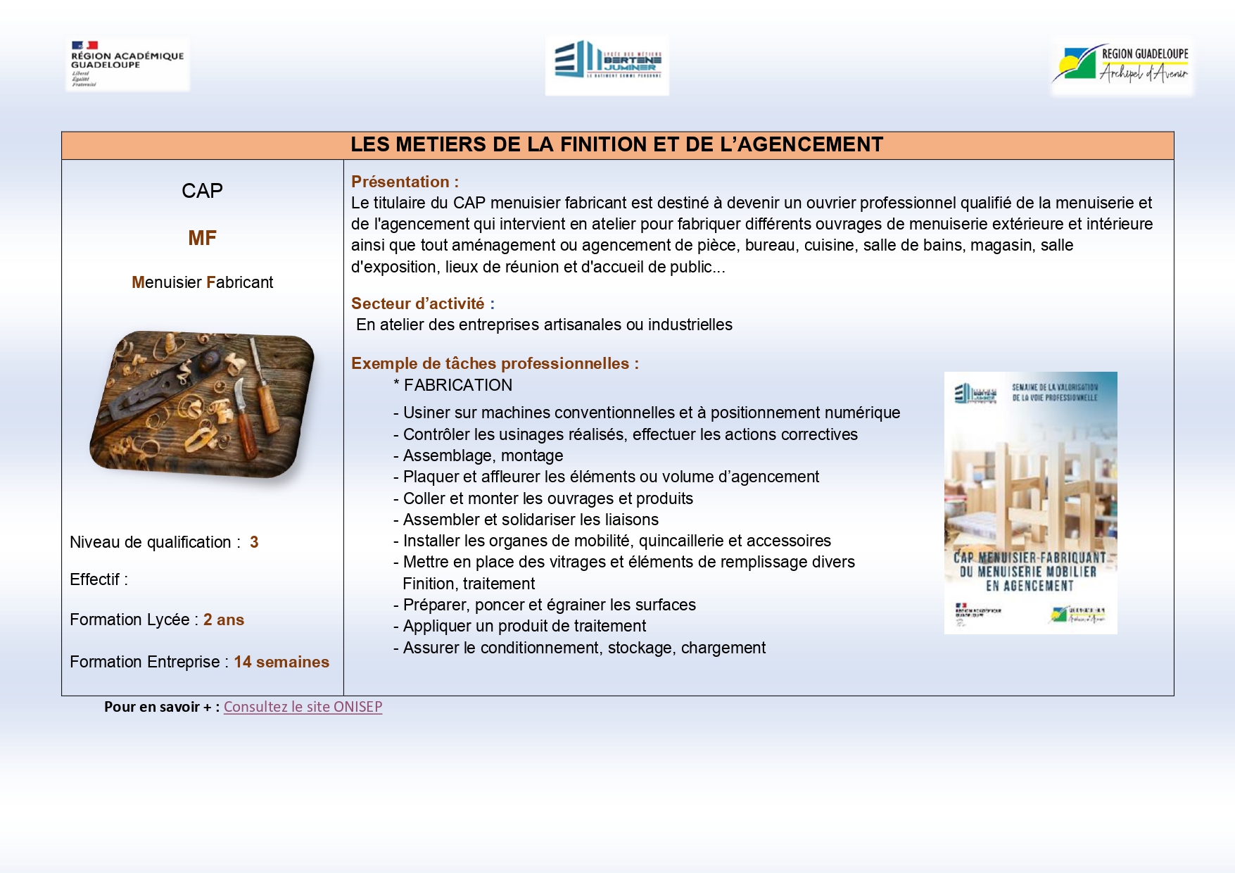 Le CAP Menuisier Fabricant – Lycée des métiers de l'habitat et Services Associés Bertène JUMINER