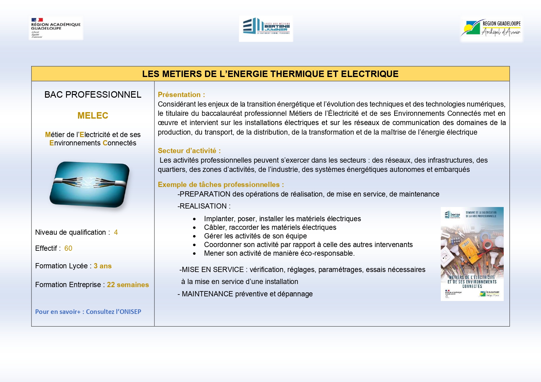 Le BAC PRO Métier de l’Electricité et de ses Environnements Connectés ...